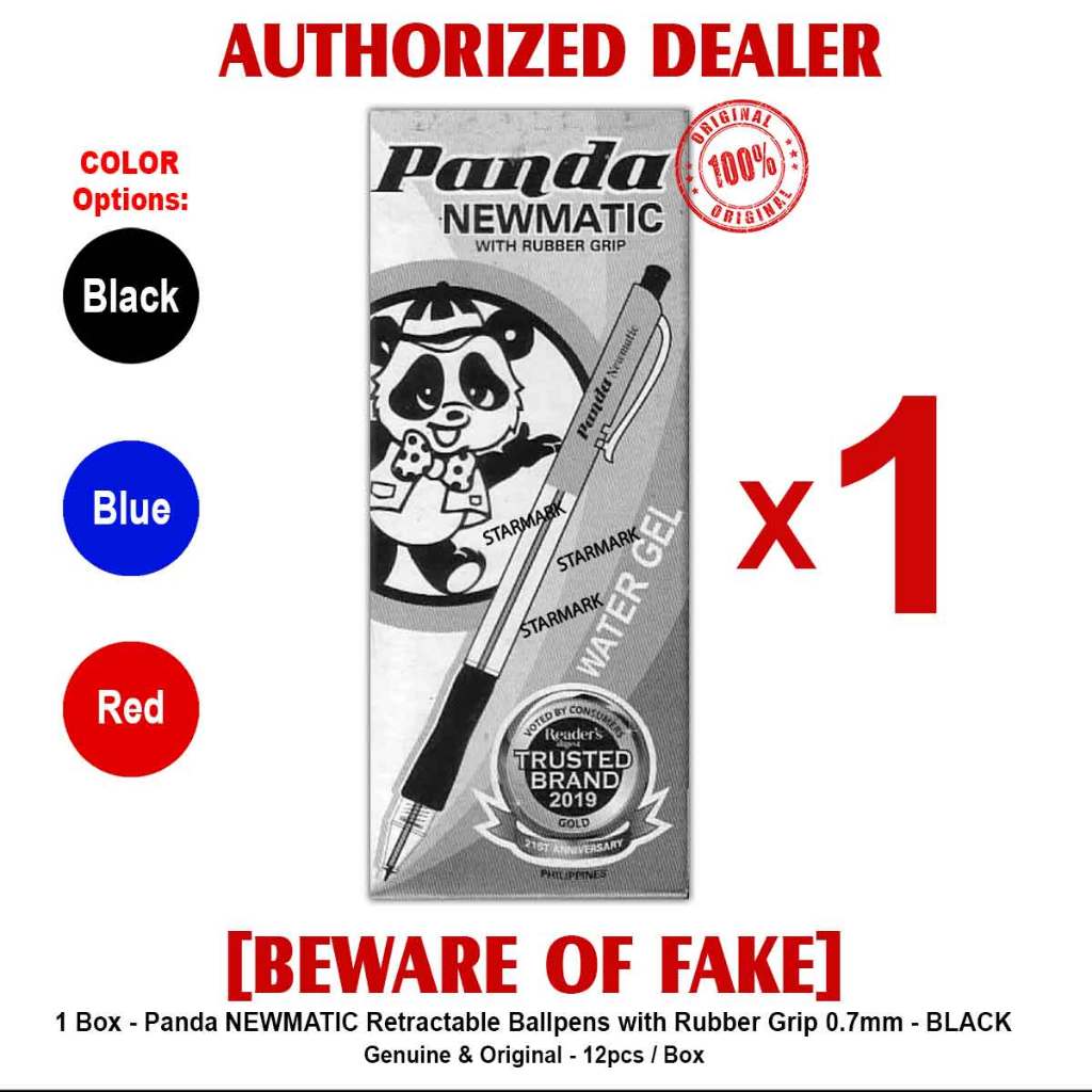 Panda NEWMATIC Ballpen Ballpens BLACK BLUE RED with Rubber Grip 0.7mm ...