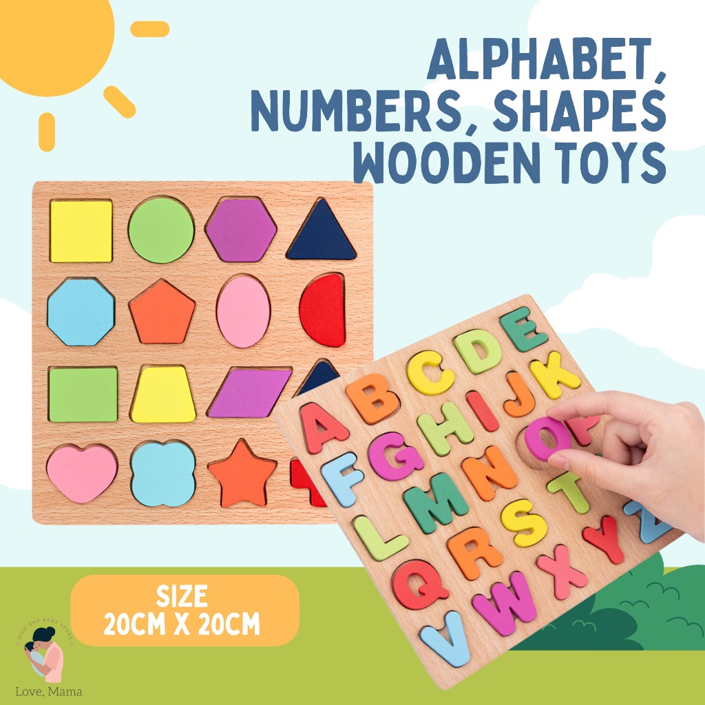 Love Mama Alphabet Numbers Shapes Wooden 3D Toys Children Montessori ...