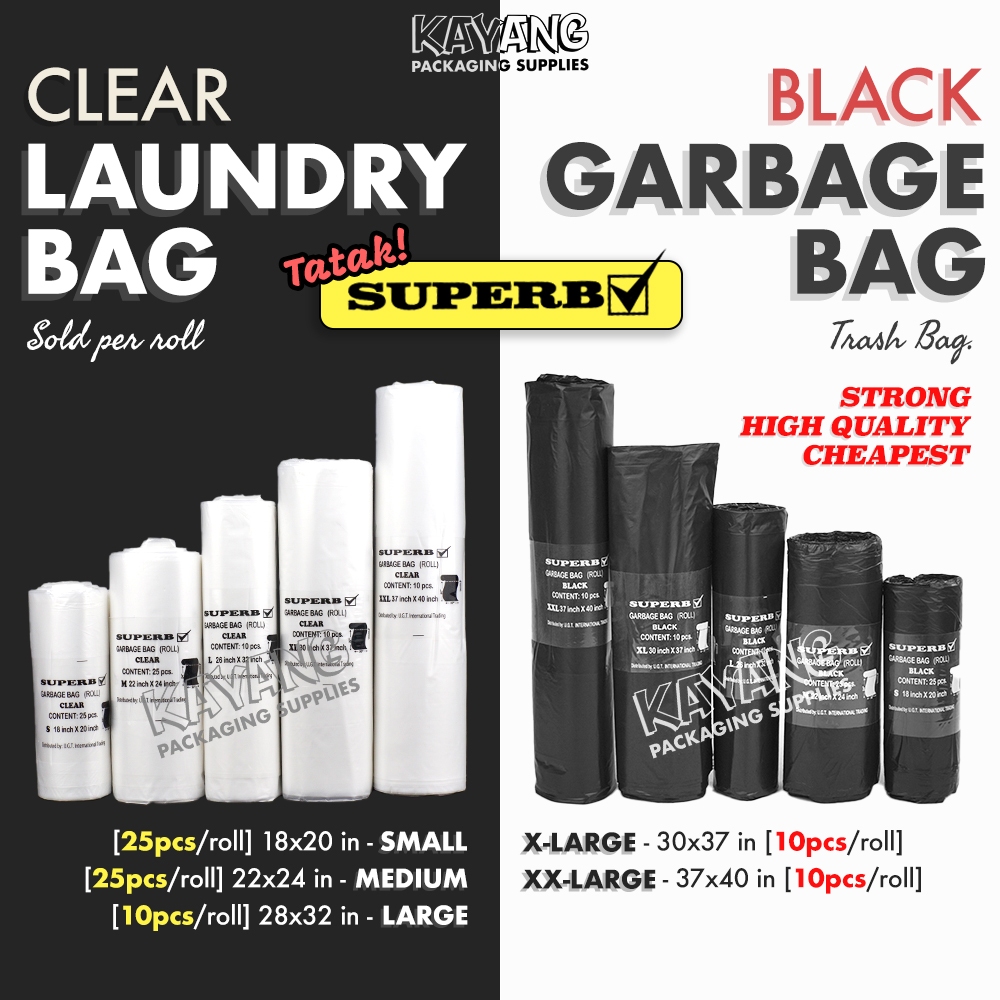 Black / Clear Trash Bag, Garbage Bag, Laundry Bag [25pcs / 10pcs] S/M/L ...