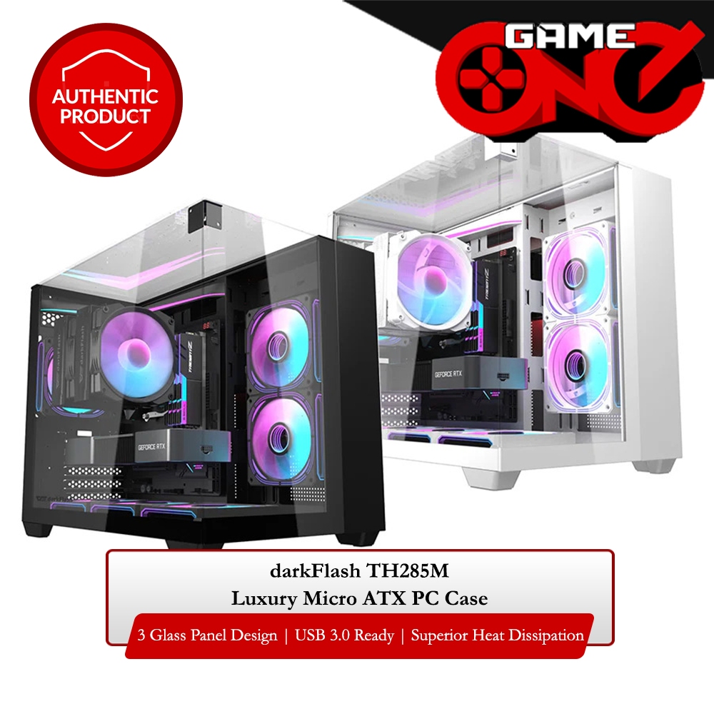 darkFlash TH285M Luxury M-ATX Triple-sided Tempered Glass PC Case ...
