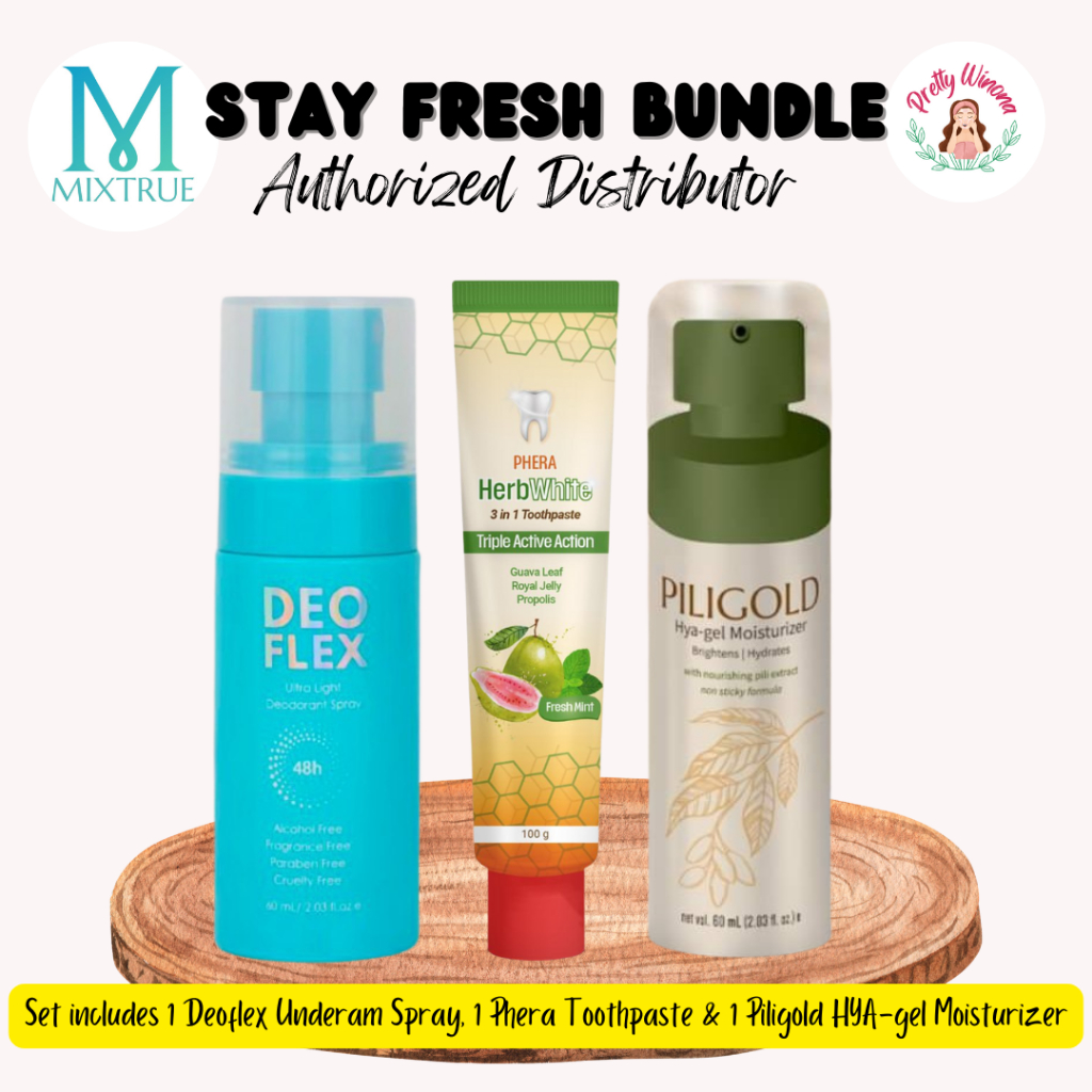 Mixtrue Beauty Stay Fresh Bundle (1 Deoflex Spray, 1 Phera Toothpaste & Piligold Moisturizer ...