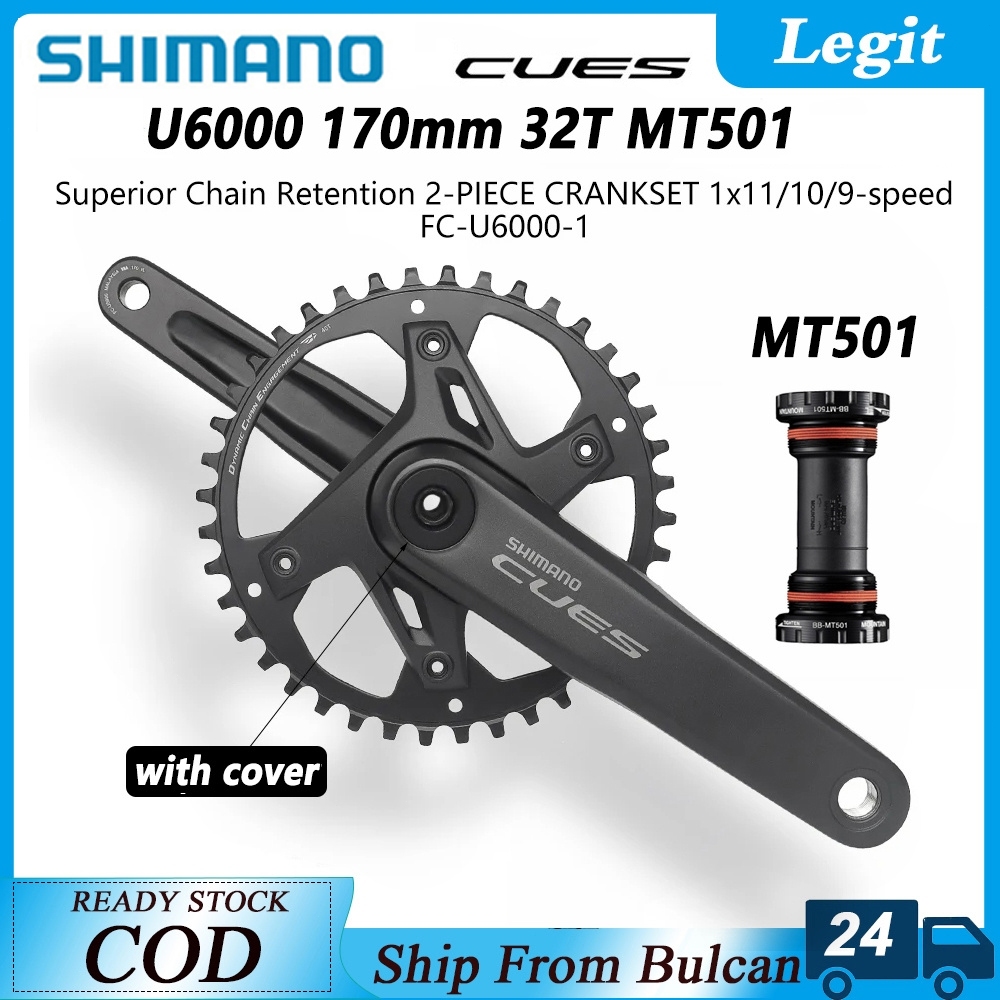 Shimano CUES FC-U6000-1 2-PIECE CRANKSET 1x11/10/9-speed 170MM 32T Crankset Bottom Bracket MT501 ...