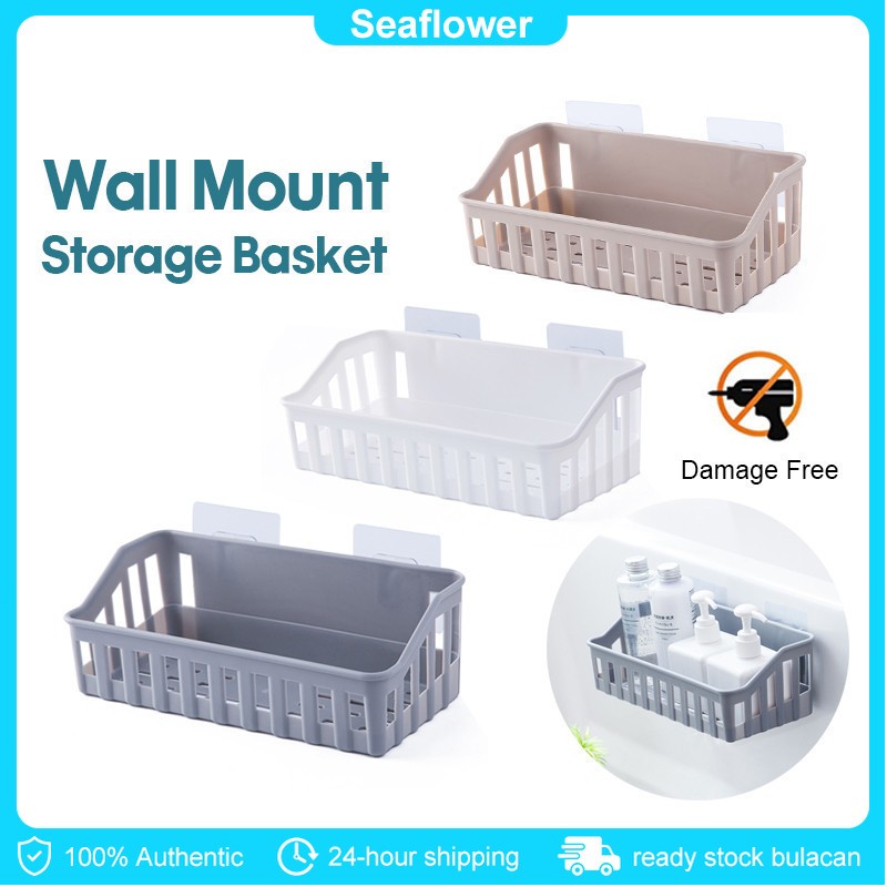 Bathroom Plastic Storage Rack Self-Adhesive Seamless Kitchen Wall ...