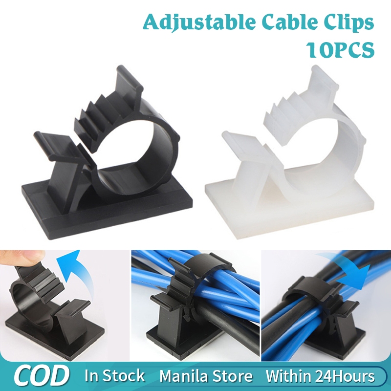 10 Pcs Adjustable Cable Management Clips Black Adhesive Backed Nylon ...