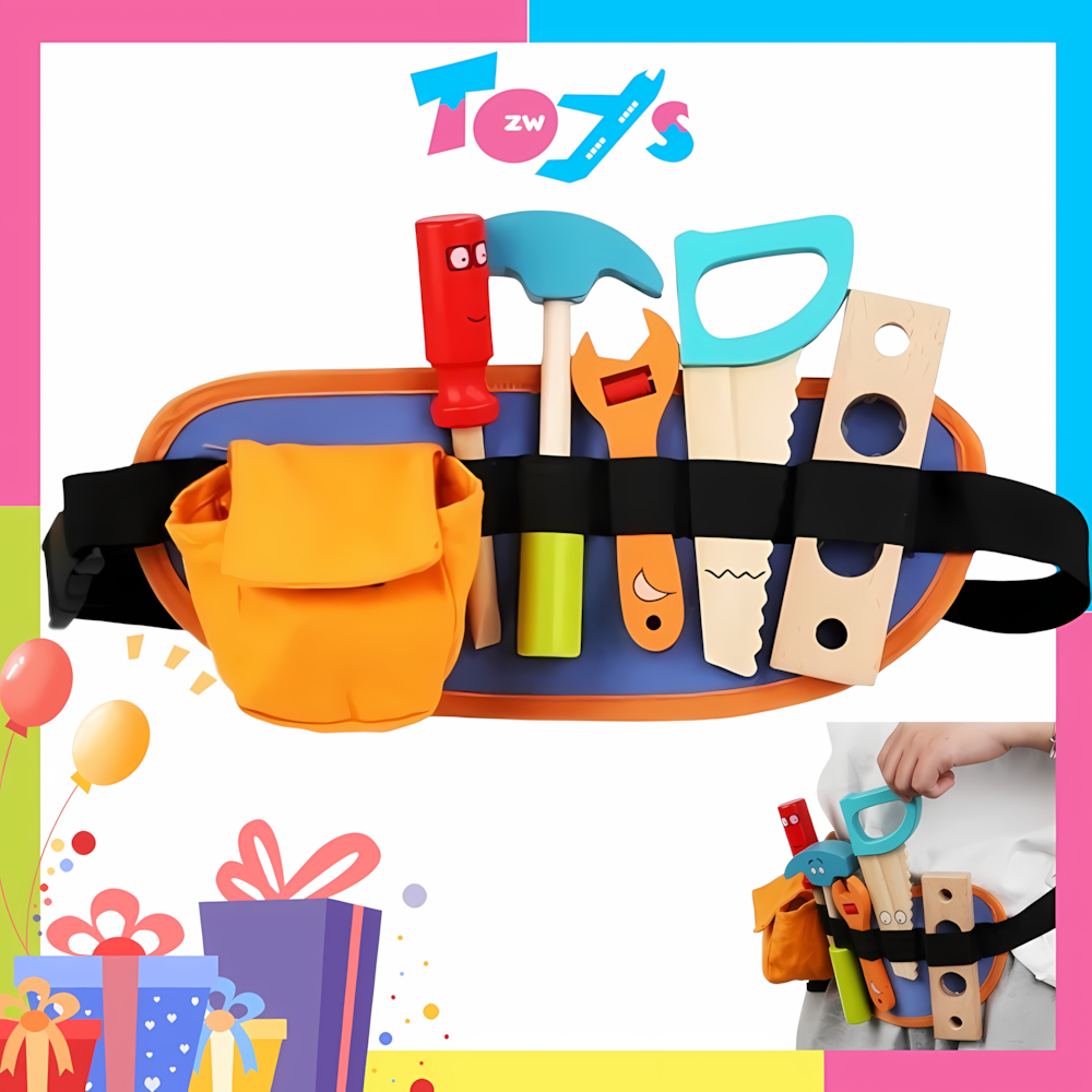 Gift Set 14 Pcs Wooden Toolkit Simulation Kids Repair Toy Waist Bag ...