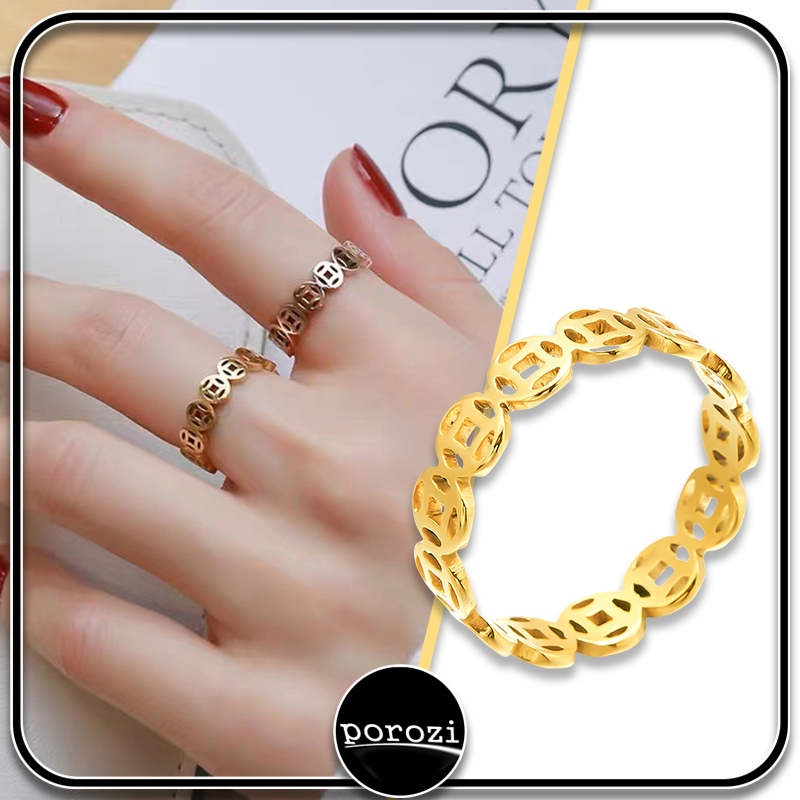Luxury Copper Coin Ring 18K Gold Plated Lucky Charm Rings Stainless ...