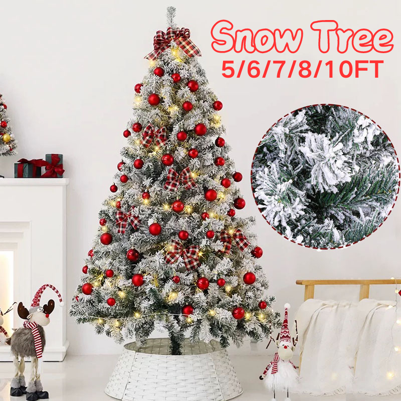 Snow Xmas Tree Flocked Artificial Christmas Tree 5/6/7/8FT Metal ...