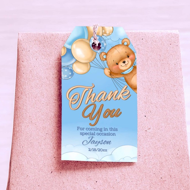 We Can Bearly Wait - Blue Teddy Bear - Boy Birthday Baptism Christening ...