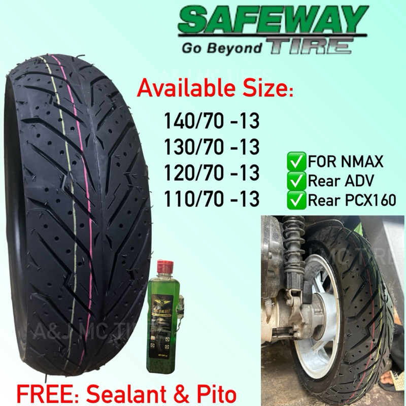 SAFEWAY Tire 13 for NMAX, PCX, ADV with FREE Sealant & Pito TUBELESS ...