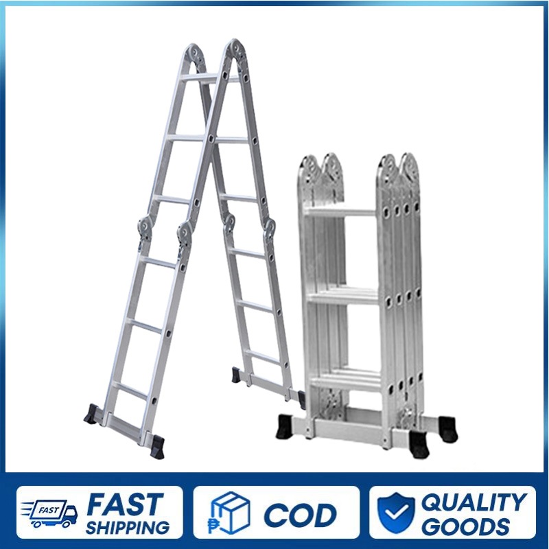12FT Ladder Aluminum Heavy Duty Multi Purpose Thickened Ladder Foldable ...