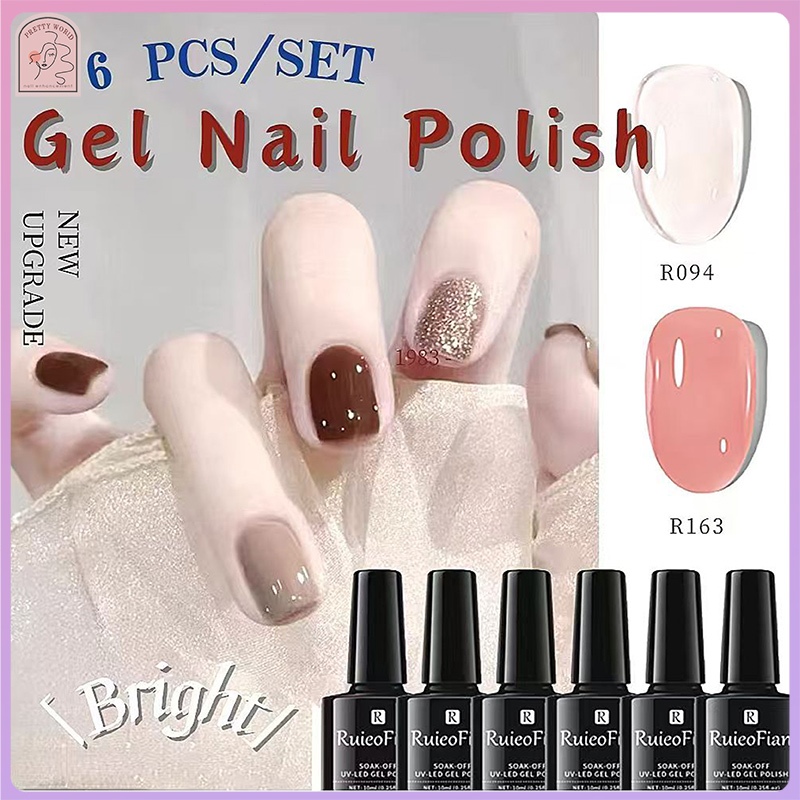P&W 6 Colors Gel Polish Set UV/LED Soak Off Jelly Color Gel Nail Polish For Nail Art DIY Salon ...