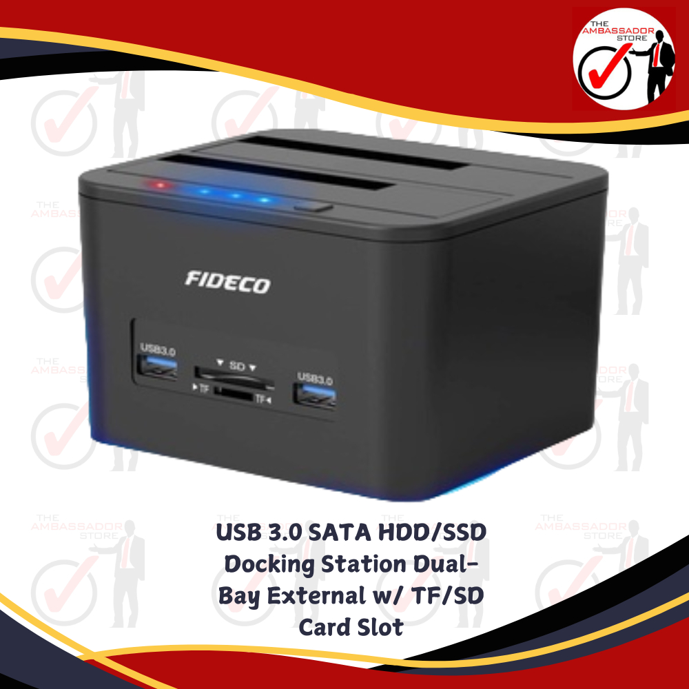 FIDECO USB 3.0 SATA HDD/SSD Docking Station Dual-Bay External w/ TF/SD ...