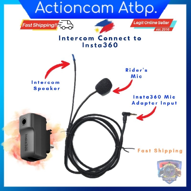 Intercom Connect to Camera ( ICC Mic )1.4Meter for Insta360 One X2 X3 ...