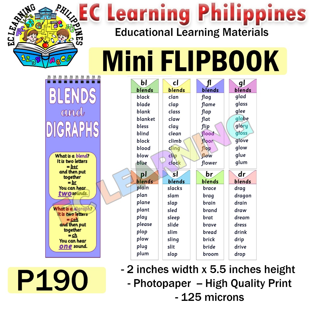 Blends and Digraphs Mini Flip Pocketbook Laminated Flashcards | Shopee ...