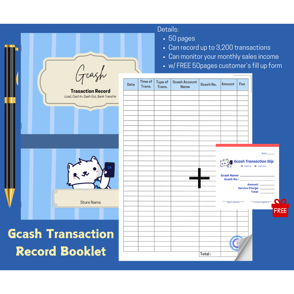A5 Gcash Transaction Record Booklet with FREE 50pages customer's fill ...