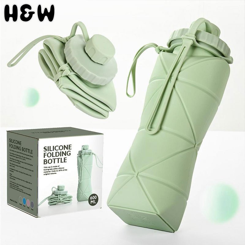 600ml Collapsible Folding Water Bottles for Sports Tumbler Leak Proof Reusable Silicone Foldable ...
