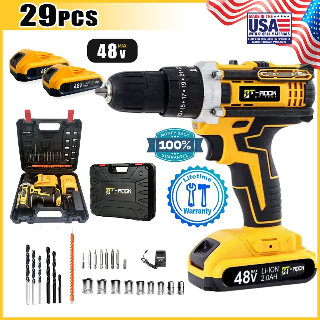 Cordless drill 488VF Impact Drill Set Hammer Drill Set Heavy Duty 32pcs ...