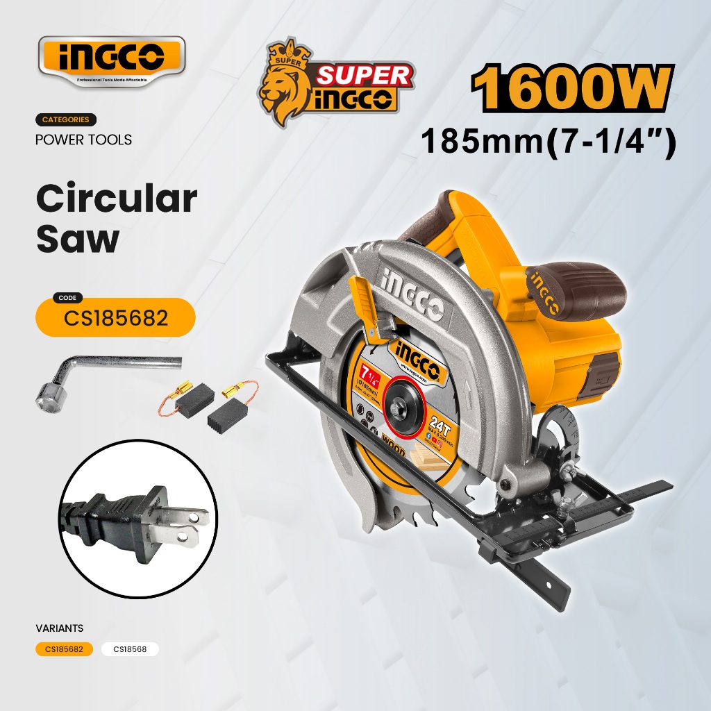 Ingco Industrial Electric Hand-Held Circular Saw Wood Cutting Machine 7 ...