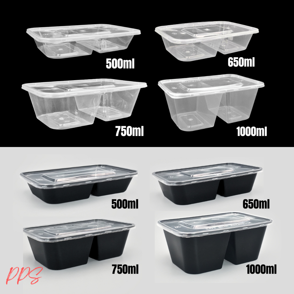 10pcs 2 Division Microwavable Container Plastic Disposable Lunch Box ...