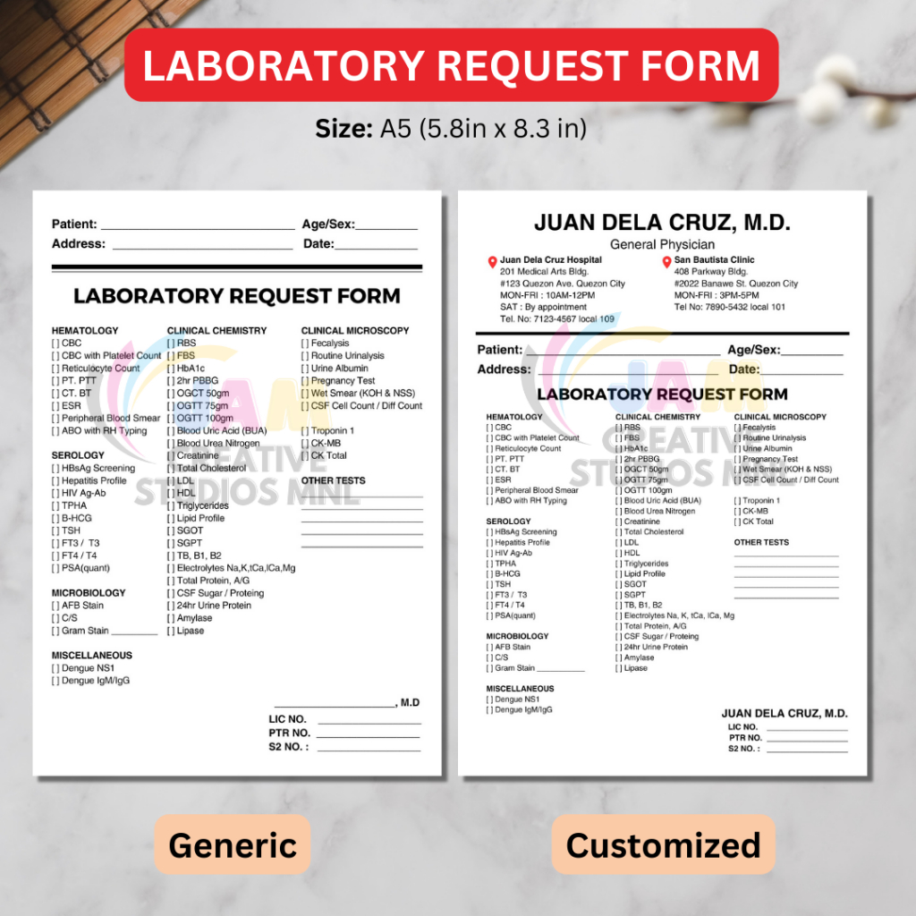 RX Laboratory Request Pad, A5 size | Doctor's Pad | 50-100 leaves | Lab ...