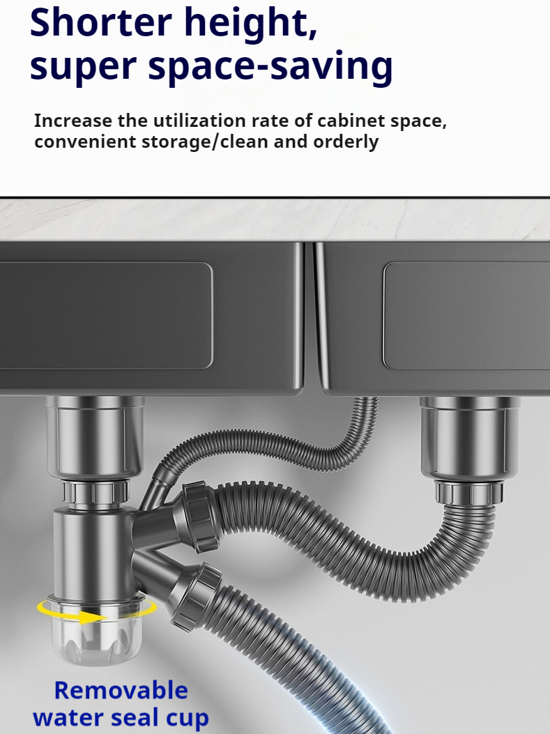 sus304 Sink Drainer P Trap Set Pipe Accessory Double Sink Drain Pipe ...