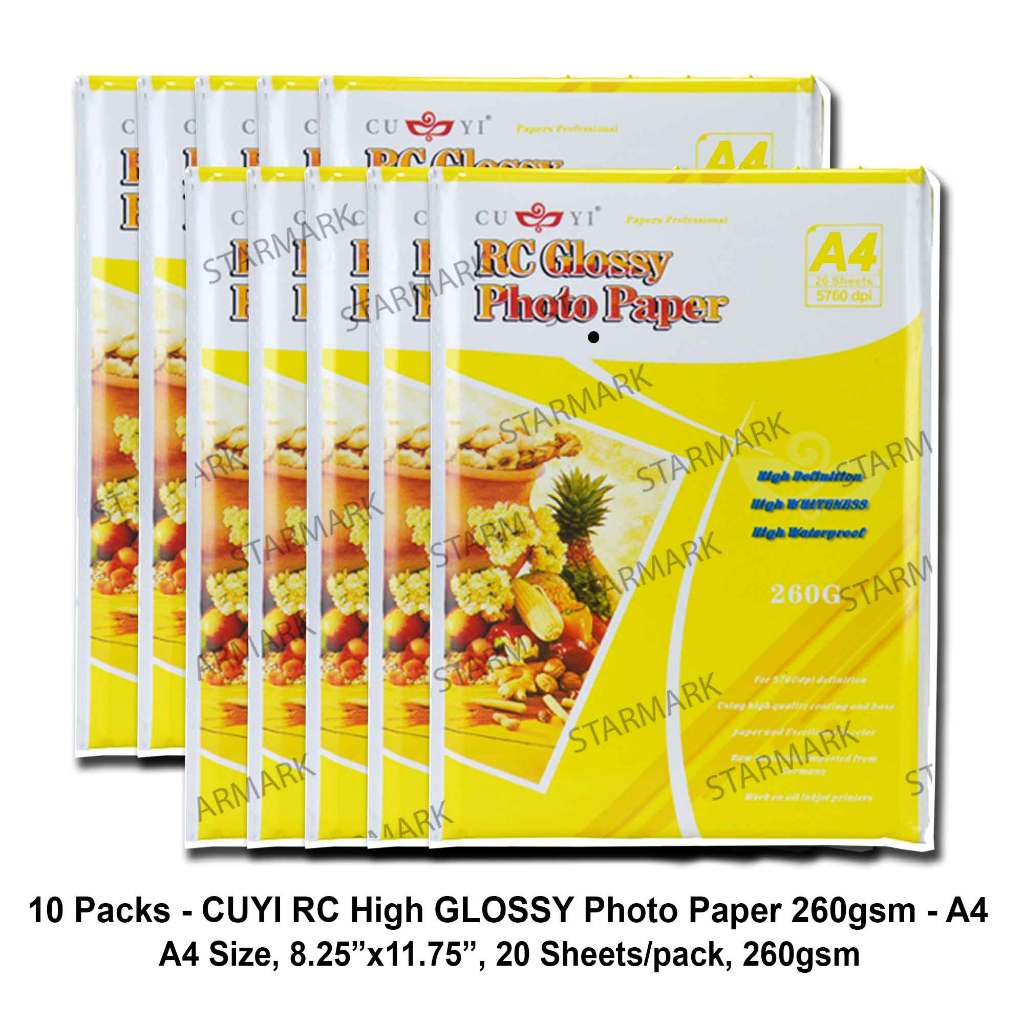 Cuyi RC High Glossy Photo Paper - A4 Size, 8.25x11.75 inches, 20 Sheets ...