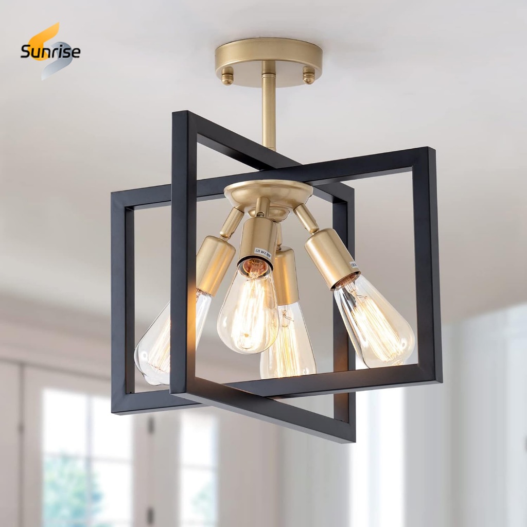 Ceiling Light Industrial Ceiling Lamp 4-Light Retro Rectangle for ...