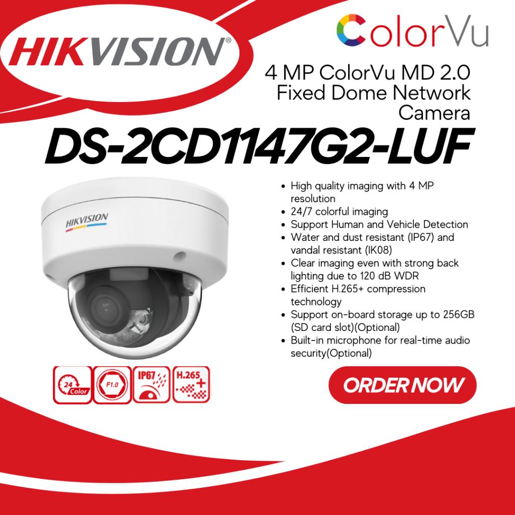 4 MP ColorVu MD 2.0 Fixed Dome Network Camera HIKVISION (DS-2CD1147G2-LUF) —Ideal for Security ...