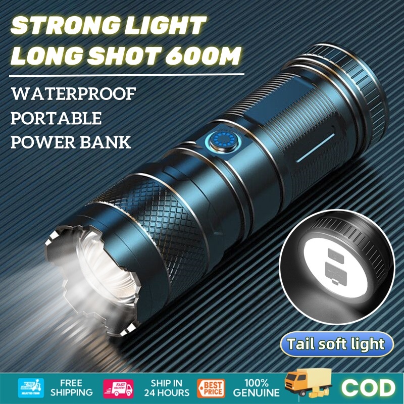 Waterproof Flashlight rechargeable USB LED Big Battery High Lumens ...