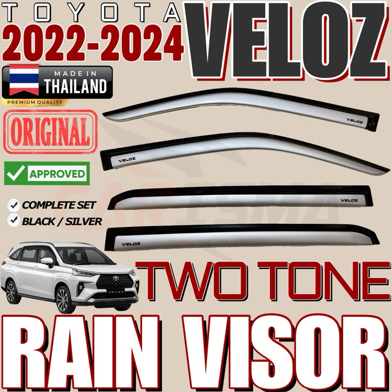 TOYOTA VELOZ 2022-2024 PREMIUM RAIN VISOR TWO TONE SOLID BLACK SILVER ...