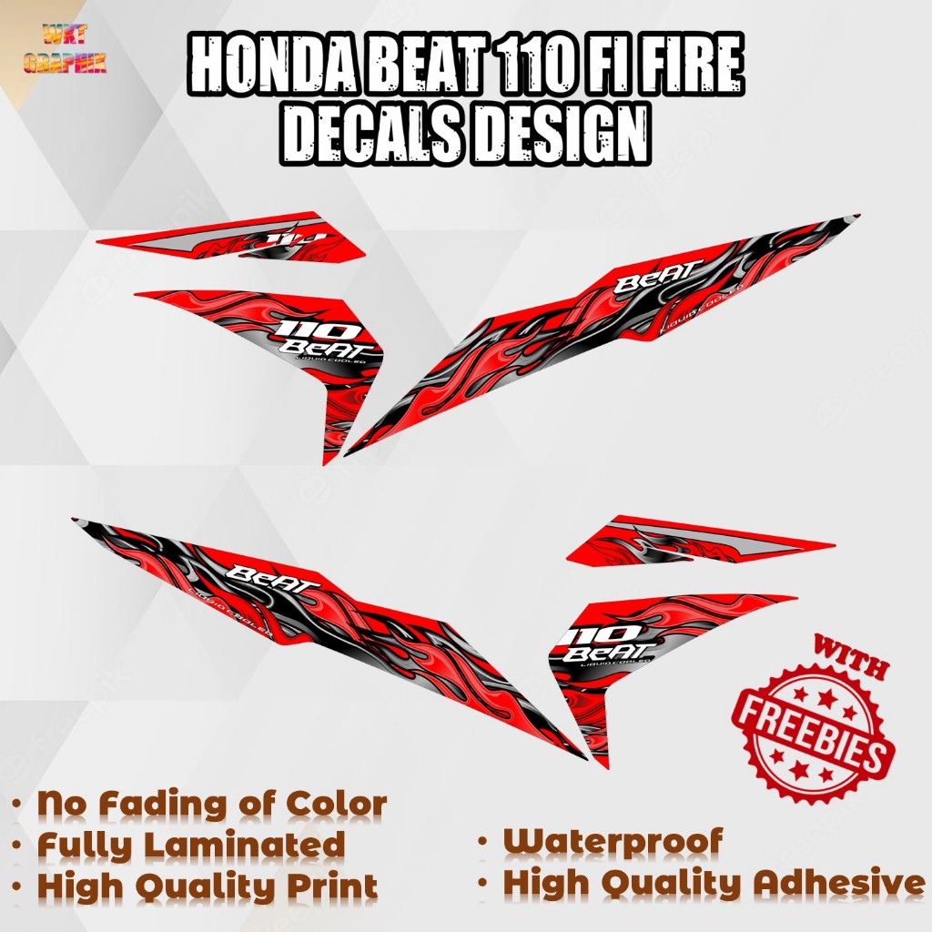 HONDA BEAT 110 FI FIRE DESIGN DECALS (WATERPROOF, LAMINATED, FADE PROOF ...