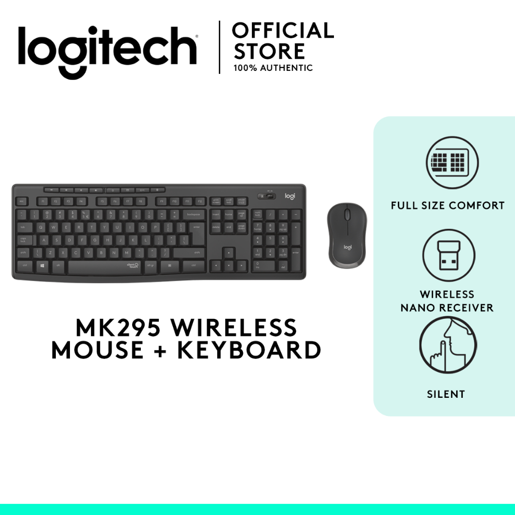 Logitech Mk295 Wireless Mouse And Keyboard Combo Usb Silent Touch Numpad Windows Pc Shopee