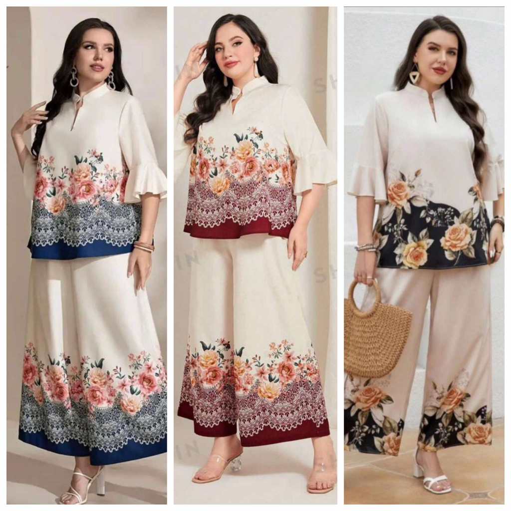 Fashion terno plus size set for women ( top and pants ) | Shopee ...
