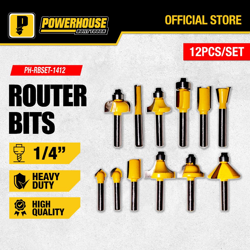 Powerhouse Router Bits Set 1/4" / 1/2" Inch 6PCS / 12PCS Chamfer Bit ...