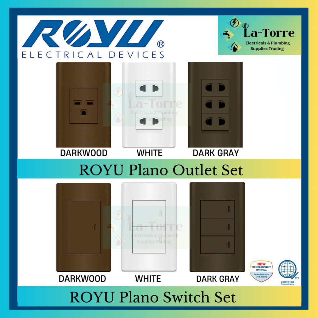 ROYU Plano Series (1Gang, 2Gang, 3Gang) Switch & Outlet (WHITE, DARK ...