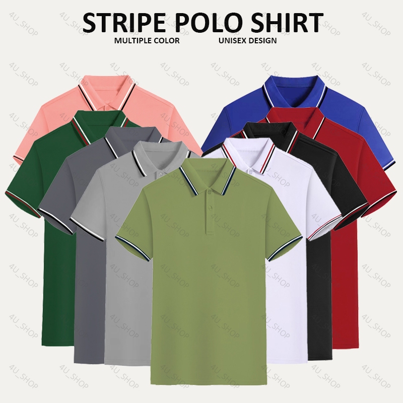 Unisex stripe polo shirt multiple color stand neck striped collar golf ...