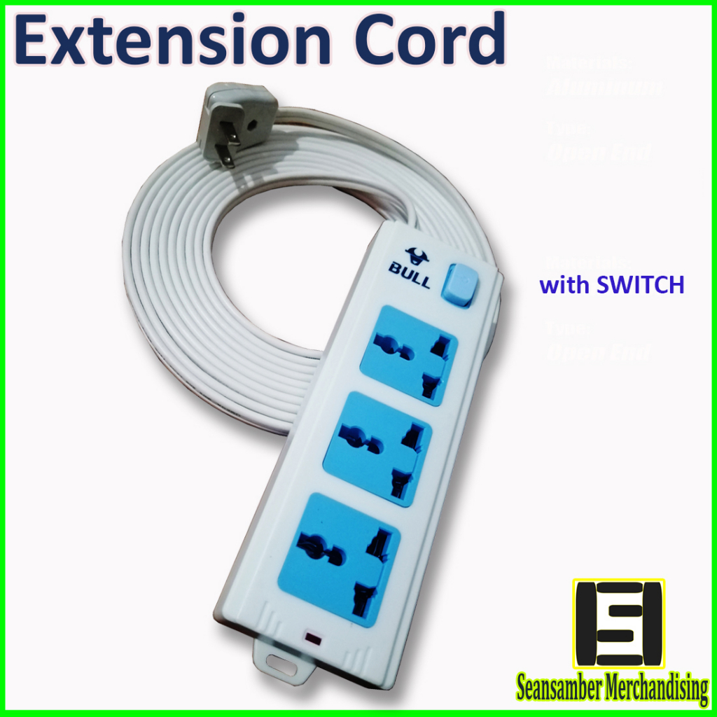 1 to 4 Meters Extension Cord with 3 Gang Bull Universal Outlet With ...