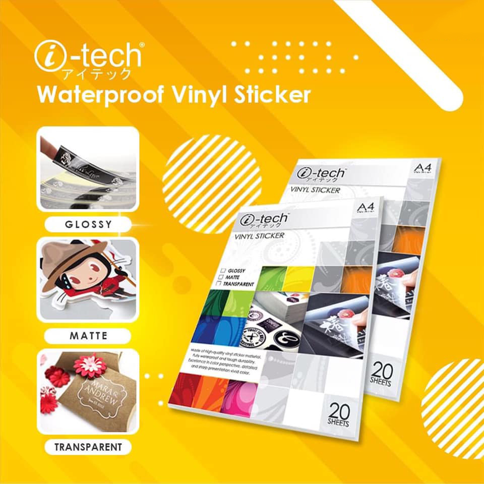 i-tech Vinyl Sticker Waterproof A4 Size Glossy Matte Transparent Inkjet Printable Sticker 20 ...