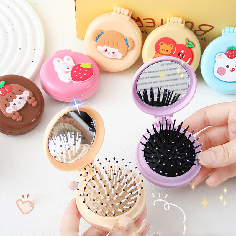 UNIHEART Folding Pocket Hair Brush Mini Hair Comb Compact Travel Size ...