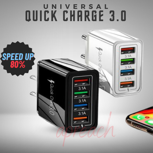 Fast Charger Adaptor Universal USB 4 Ports 3.1 A 5 Volts Max US Plug ...