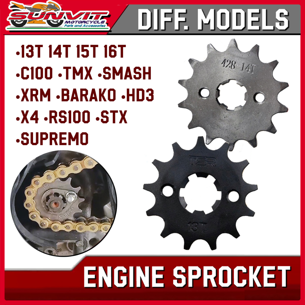 MOTORCYCLE ENGINE SPROCKET 13T 14T 15T 16T C100 TMX XRM SMASH HD3 BAJAJ BARAKO RS100 WIND CT100 ...