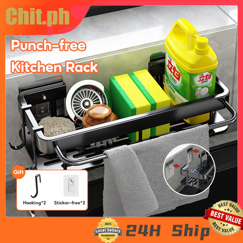 CHIT Kitchen Rack Sink Storage Shelf Punch-Free Soap Holder Organizer ...