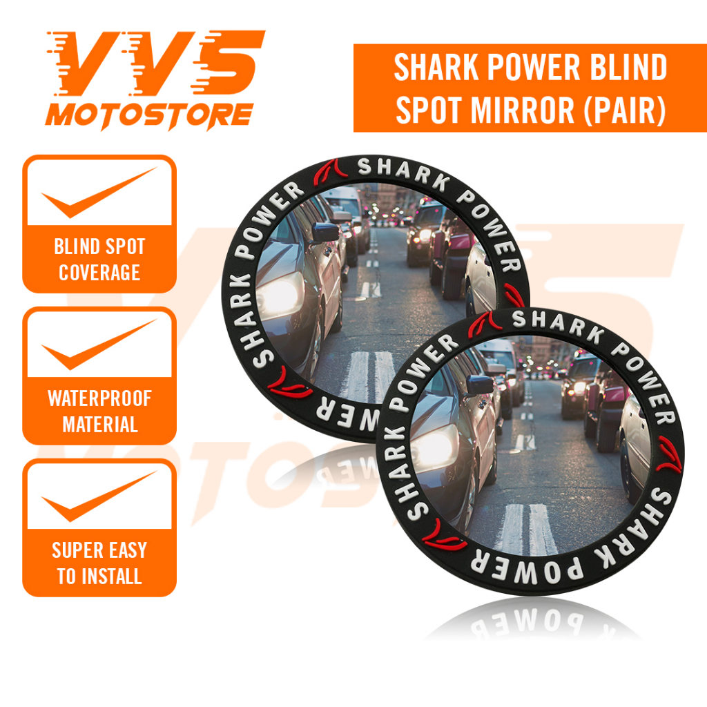 Shark Power Blind Spot Mirror (Pair) Round Wide View Convex Mirror With ...