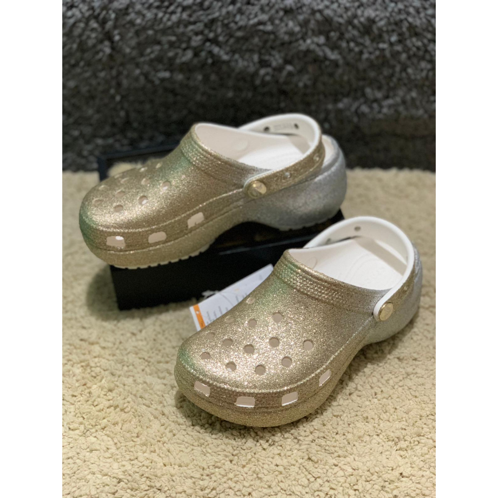 CROCS Classic Platform Ombre Glitter Clog in White/Gold W5 | Shopee Philippines