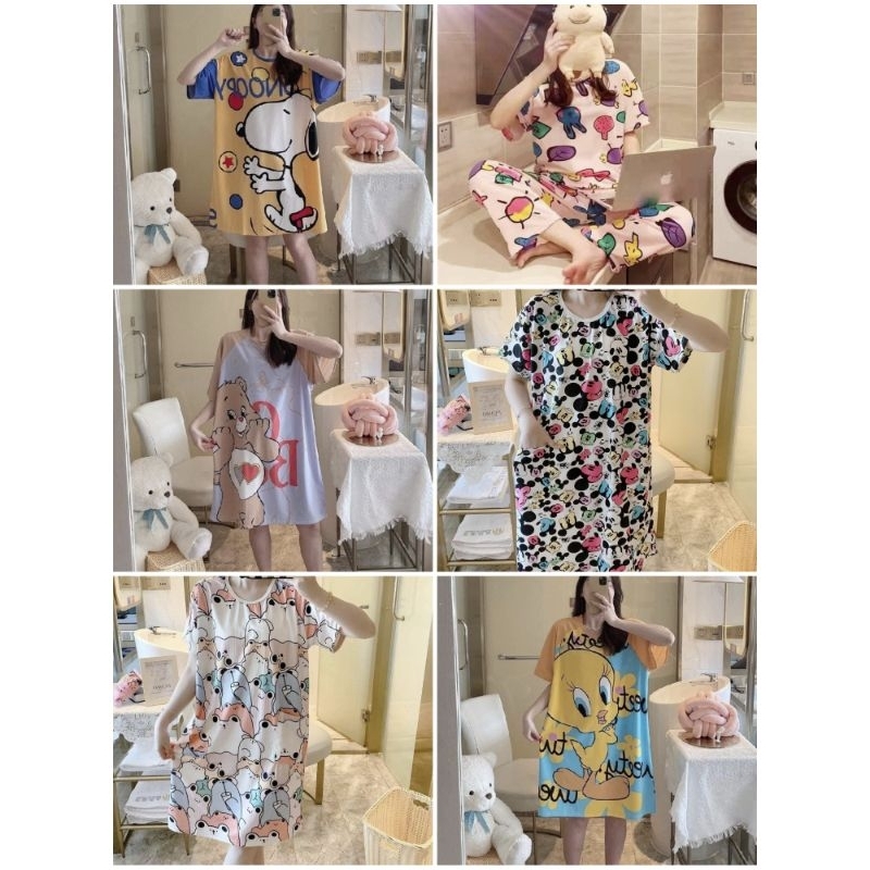 FREE SIZE UP TO XXL KOREAN SLEEPWEAR DRESS CHARACTER PRINTED PANGTULOG ...