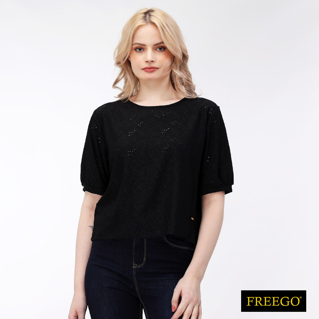 Freego Ladies Special Eyelet Knits 3/4 Blouse AST12-0040 | Shopee ...