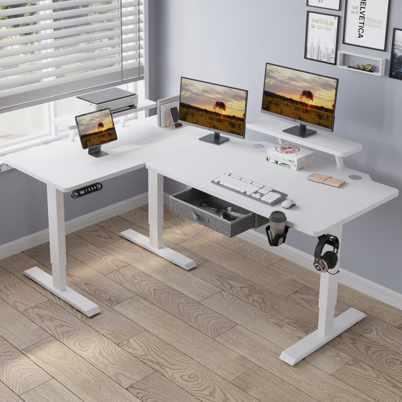 BilBil 1.6M L Shape Electric Standing Desk Multi-functional Table ...