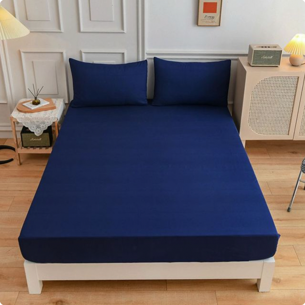 NO LUKOT! Solid Color Series Polyester Fitted Sheet 1pcs Queen Size Bed ...