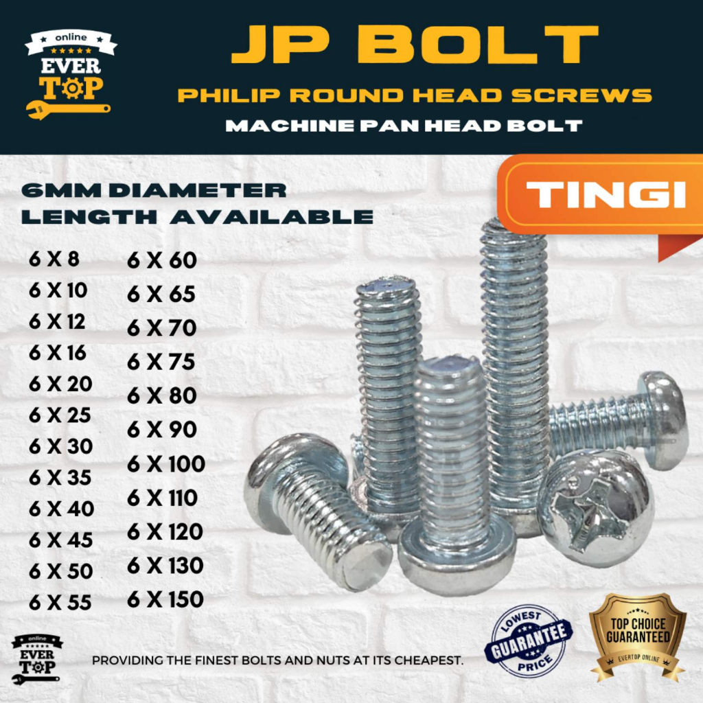 TINGI 6mm (1.0p) JP BOLT | Machine Panhead JP Bolt Phillips Screw ...