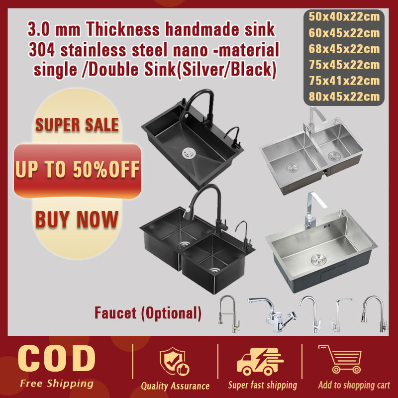 304 Stainless Steel Kitchen Sink With Faucet Single Bowl Kitchen ...